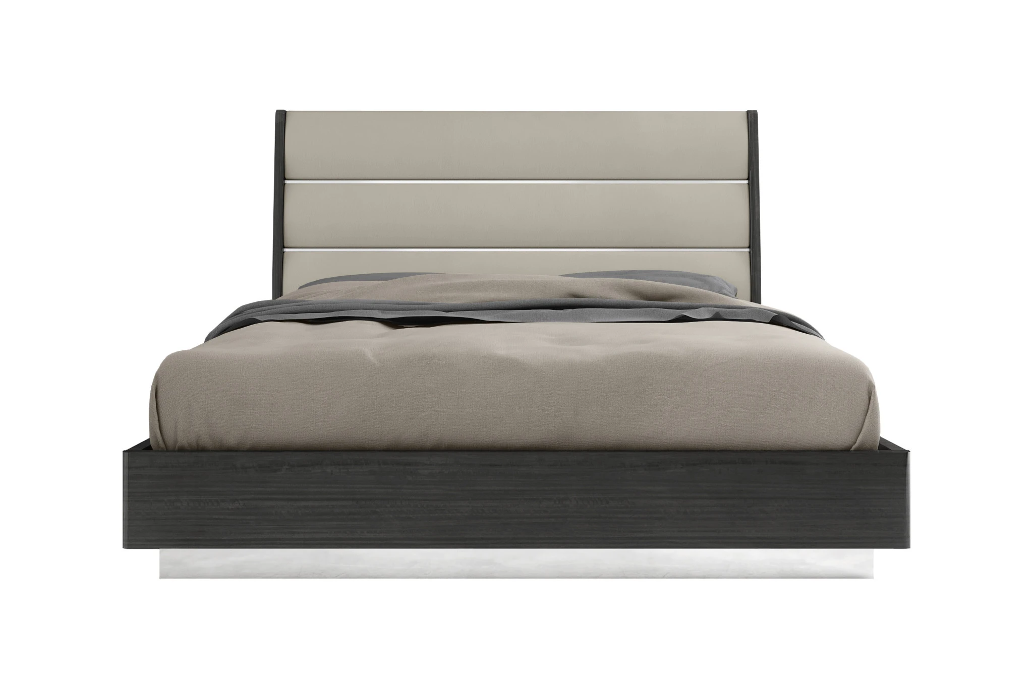 King Dark Grey High Gloss Bed Frame with Faux Leather Headboard - House Tipster