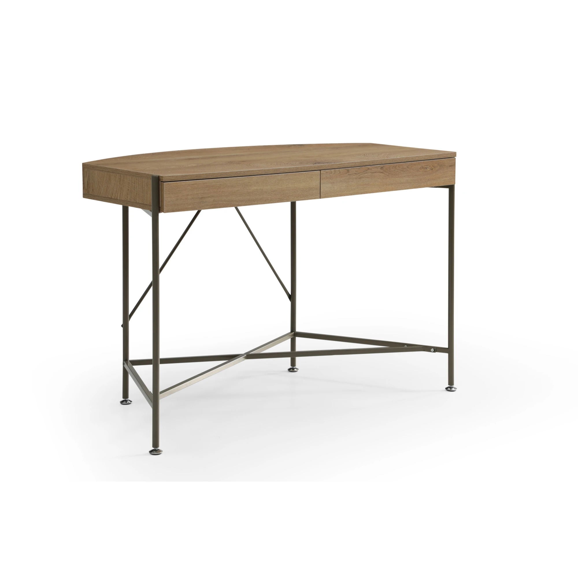 45" Natural and Bronze Half Circle Writing Desk With Two Drawers ...