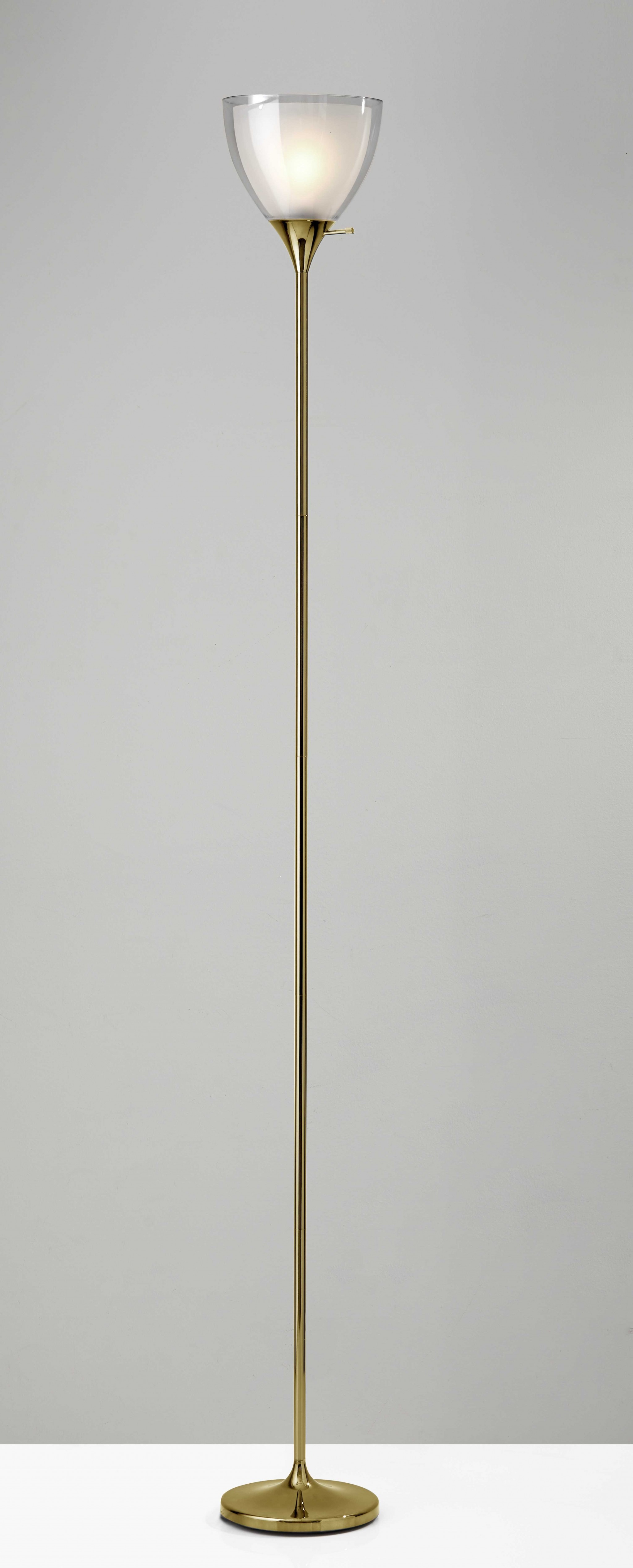 Shiny Gold Finish Metal Torchiere Floor Lamp With Frosted Inner Shade ...