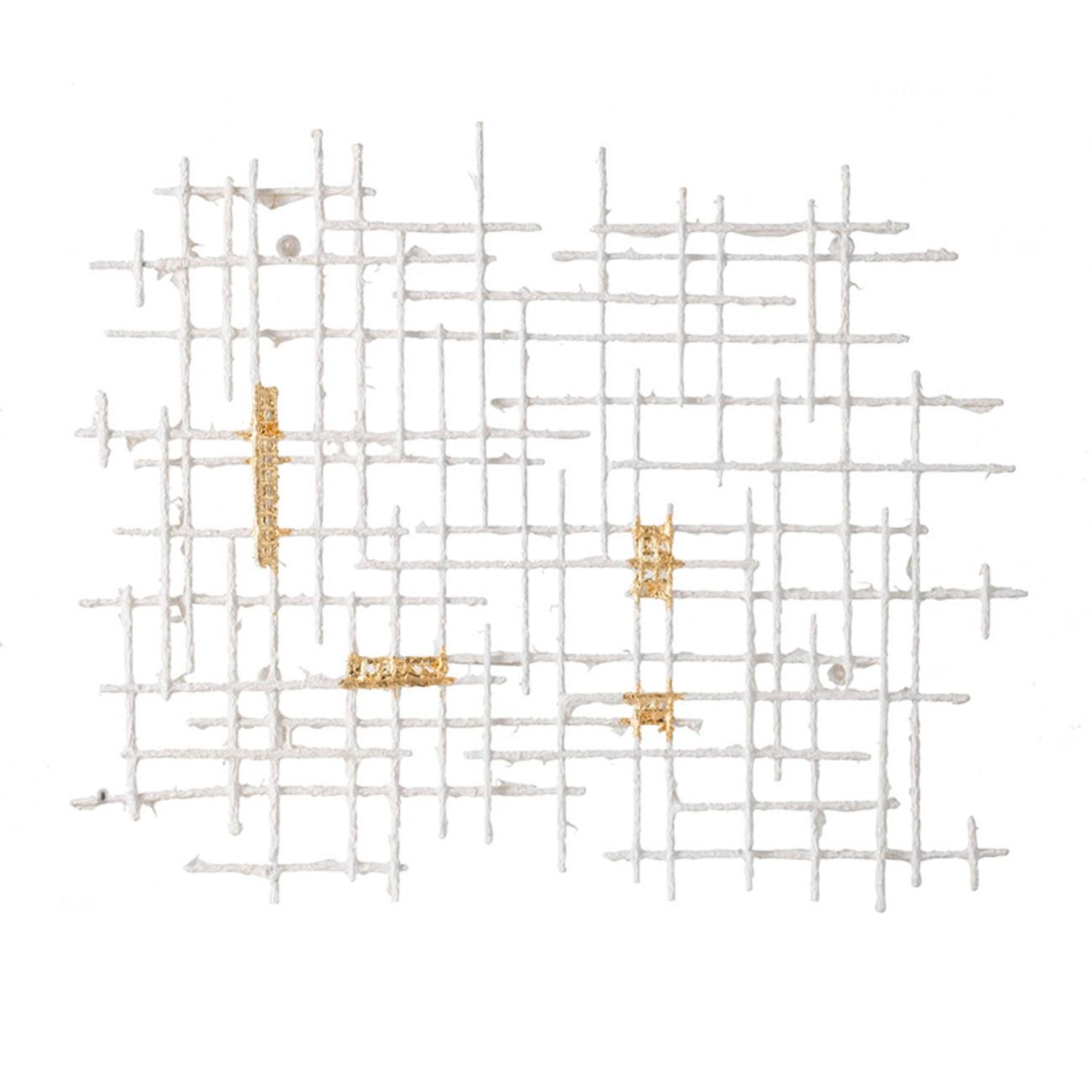 Contemporary Large White and Gold Geo Grid Wall Art - House Tipster