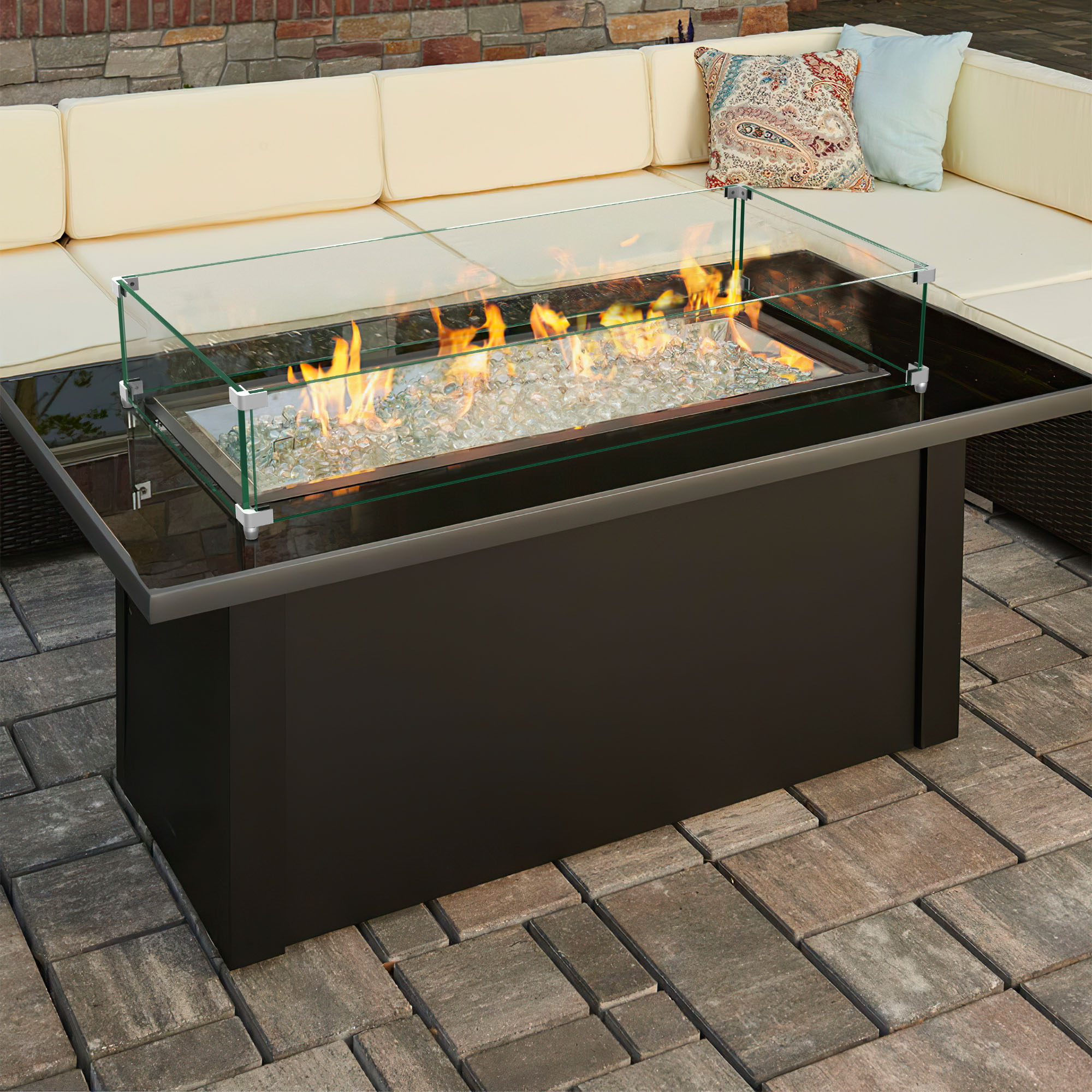 36" Rectangular Glass Fire Pit Flame Protector - House Tipster