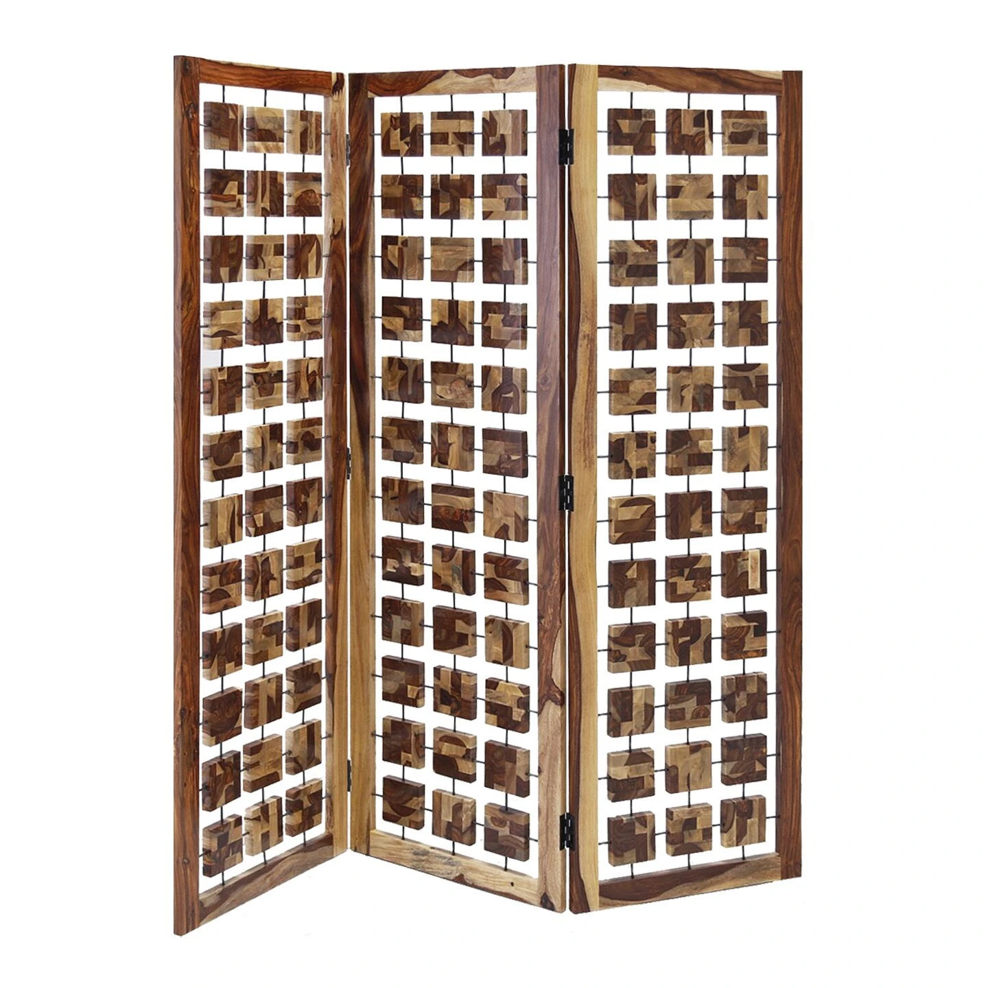 72" Brown Solid Wood Folding Three Panel Screen Room Divider - House ...