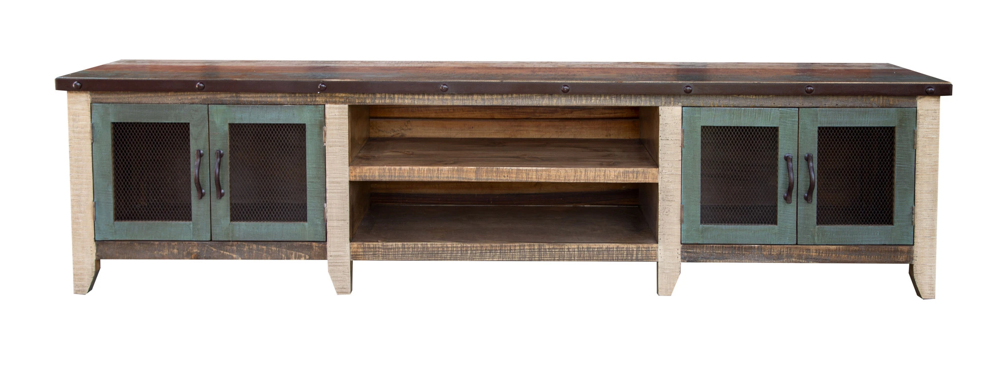 93" Brown Solid Wood Cabinet Enclosed Storage Distressed TV Stand ...