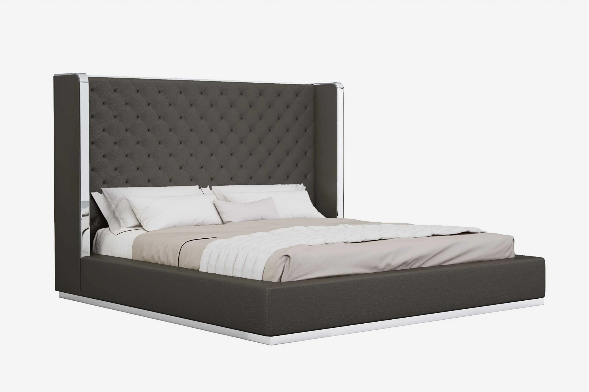King Tufted Dark Gray And Gray Upholstered Faux Leather Bed - House Tipster