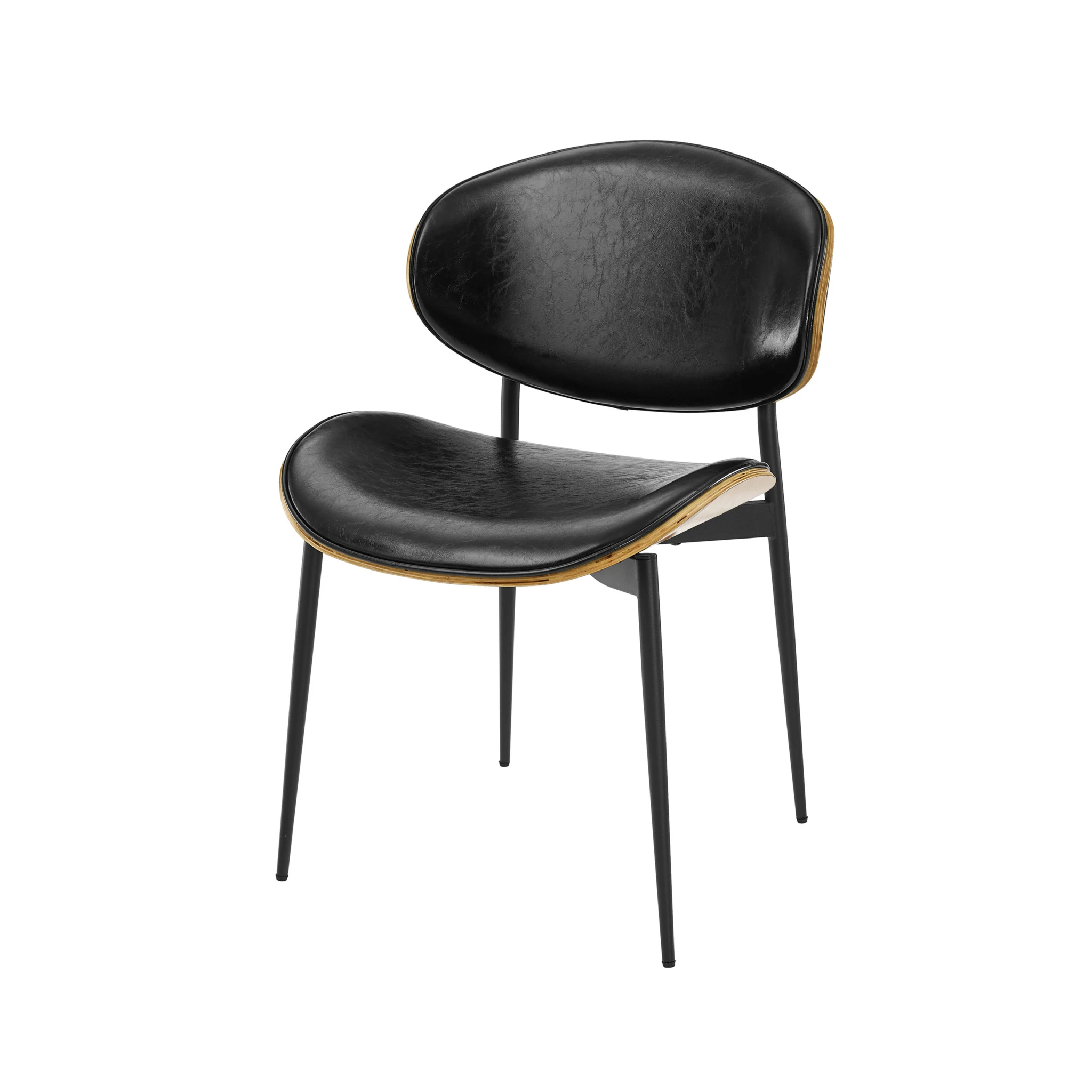 Set of Two Black Upholstered Faux Leather Curved Back Dining Side ...