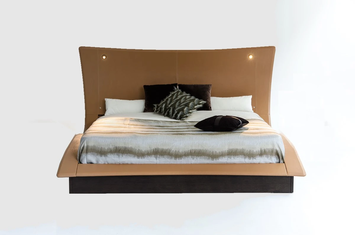 52" Veneer And Leatherette King Bed With Lights - House Tipster