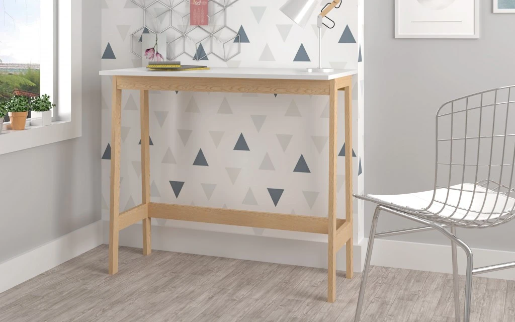 Modern Natural And White Narrow Table Desk - House Tipster