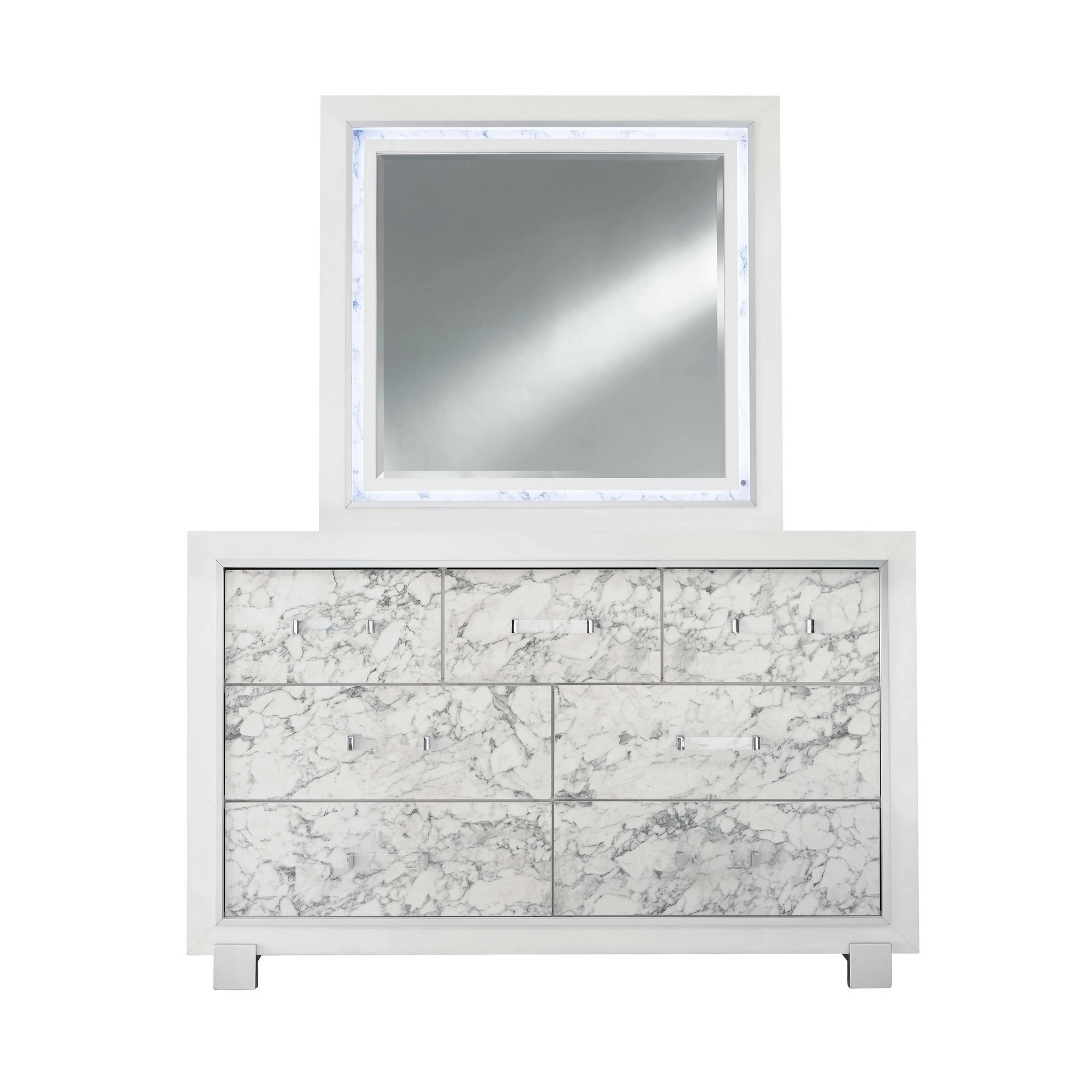 Modern White Dresser With 7 Faux Marble Detailed Front Drawer. - House ...