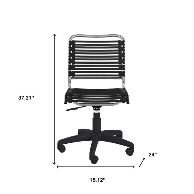 37 Black and Chrome Flat Bungee Cord Low Back Office Chair