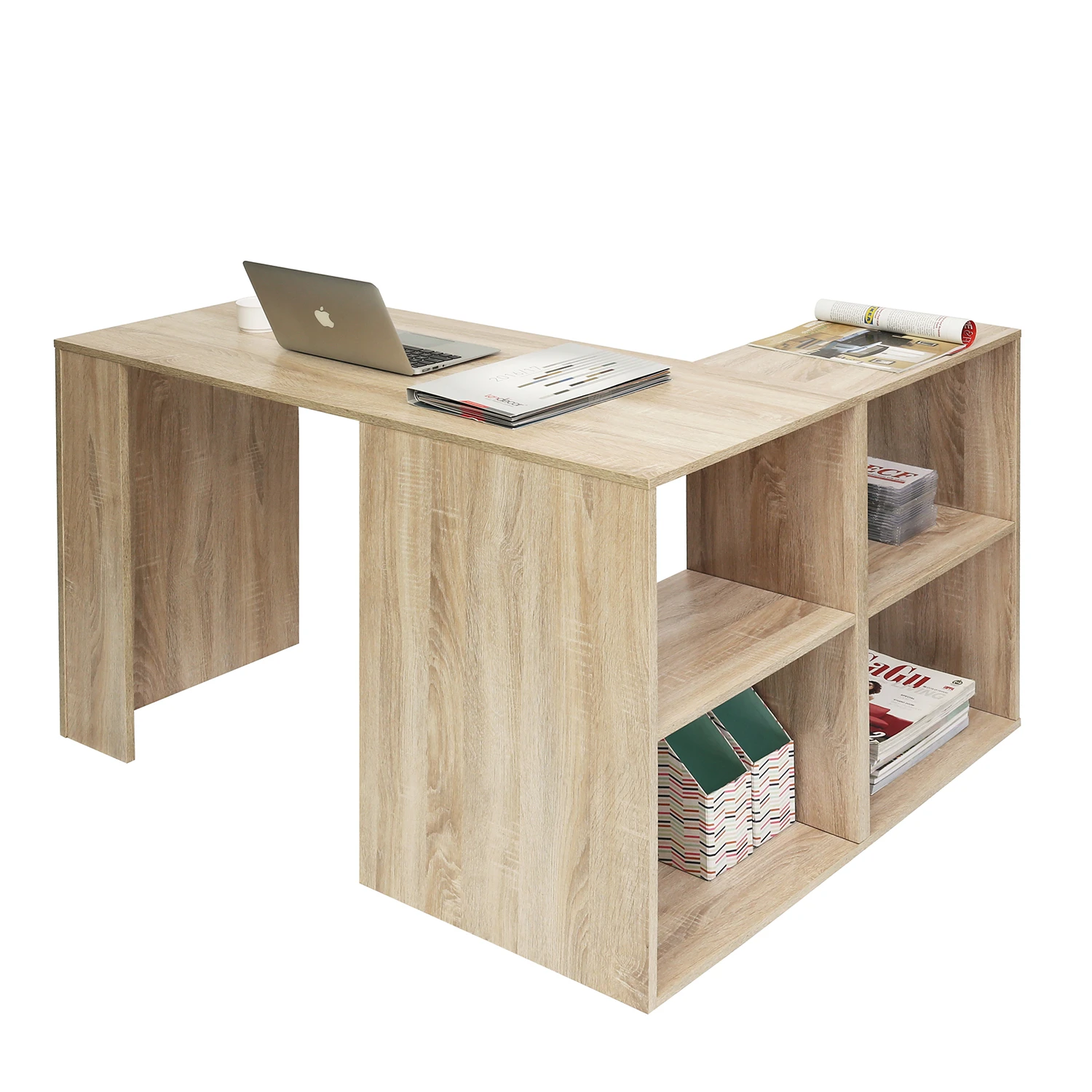 Modern Geo Walnut L Shape Computer Table - House Tipster