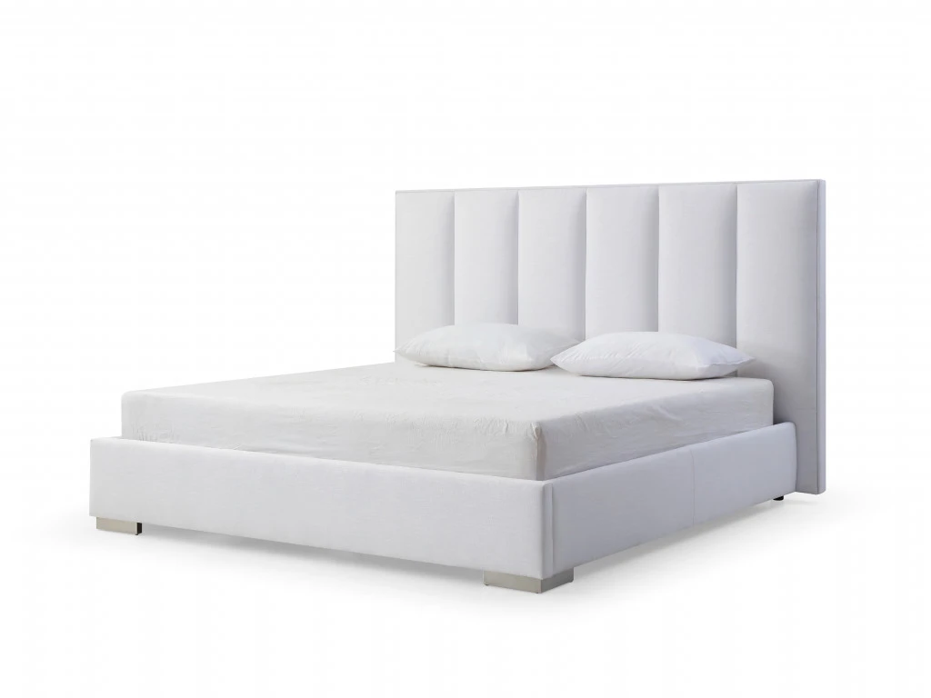 Queen White Upholstered Channel Tufted Velvet Bed Frame - House Tipster