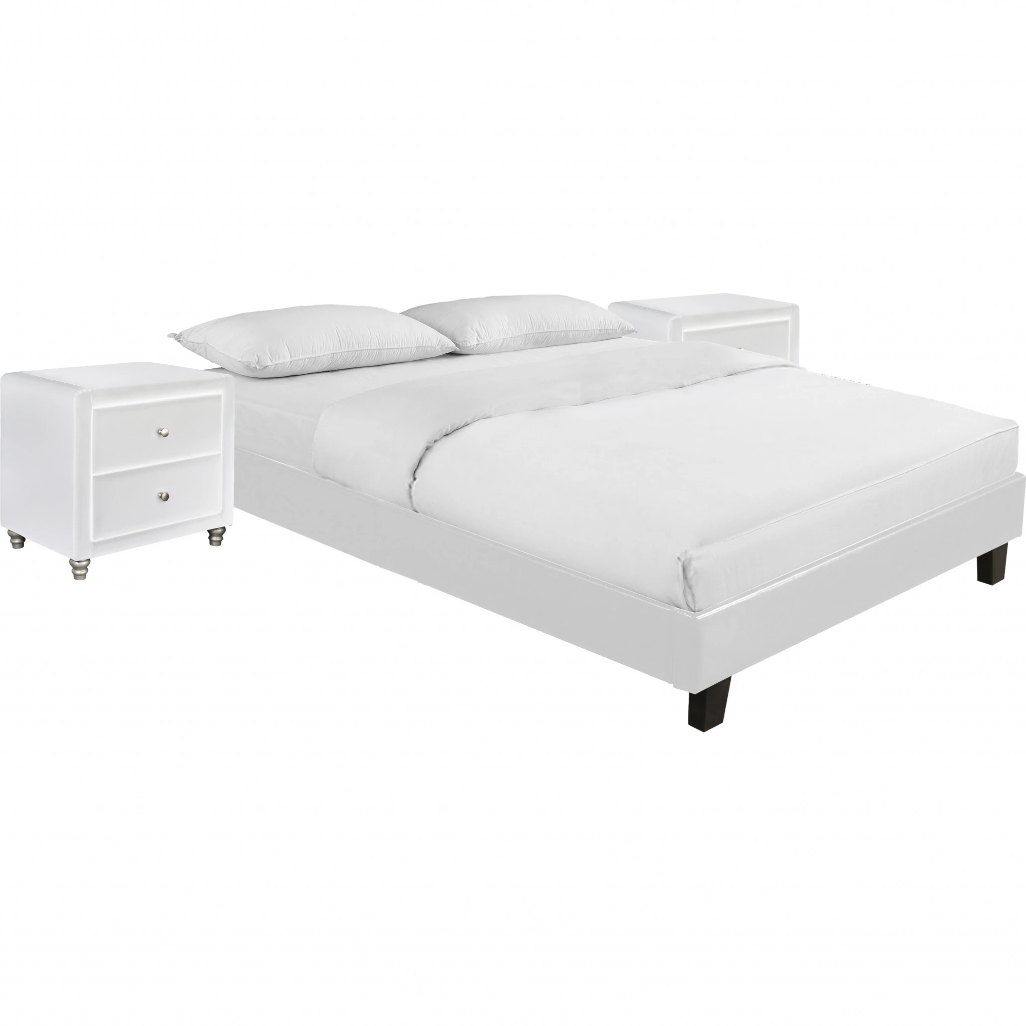 White Platform King Bed with Two Nightstands - House Tipster